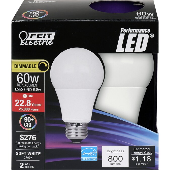 Feit Electric 60-Watt EQ A19 Soft White Dimmable LED Light Bulb (2-Pack ... Feit Electric 60-Watt EQ A19 Soft White Dimmable LED Light Bulb (2-Pack ...