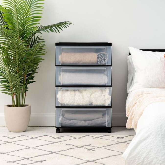 Iris 4 Compartment 4 Drawers Black Wheeled Plastic Drawer Cart In The