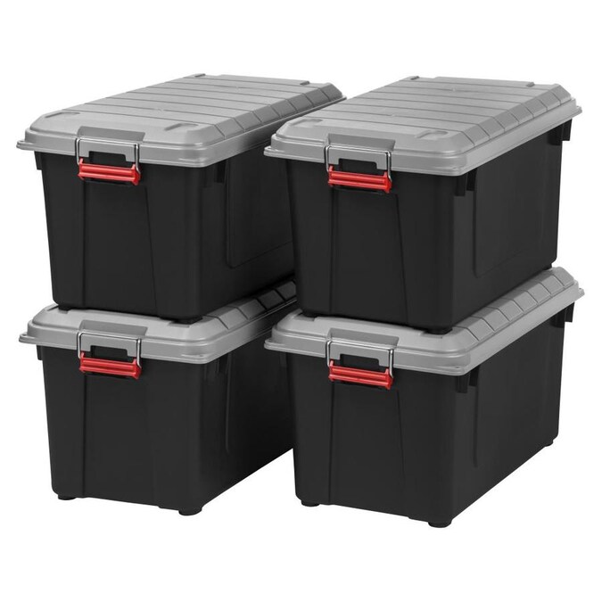 IRIS 4-Pack Weather Tight 20.5-Gallon (82-Quart) Black Tote with ... IRIS 4-Pack Weather Tight 20.5-Gallon (82-Quart) Black Tote with ...