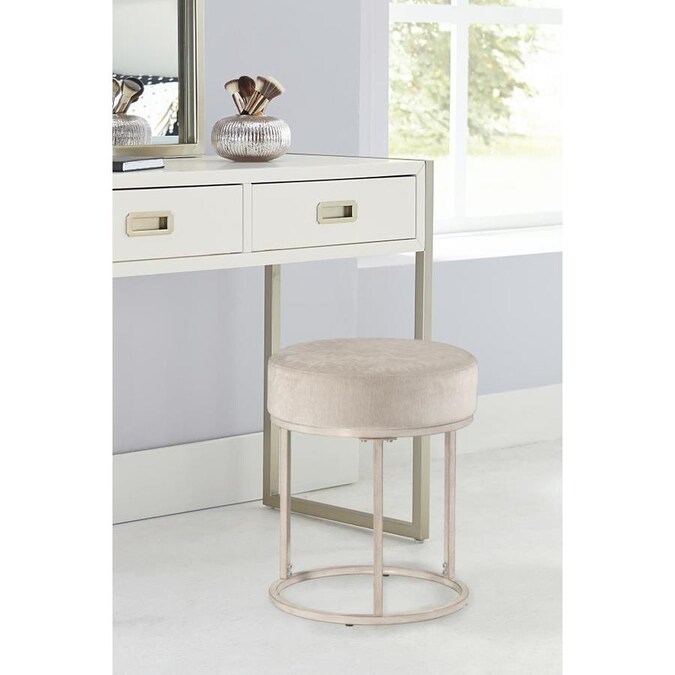 Hillsdale Furniture White And Bone Round Makeup Vanity Stool In The