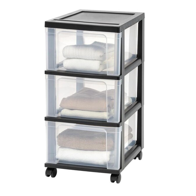 Iris 3 Compartment 3 Drawers Black Wheeled Plastic Drawer Cart 2 Pack