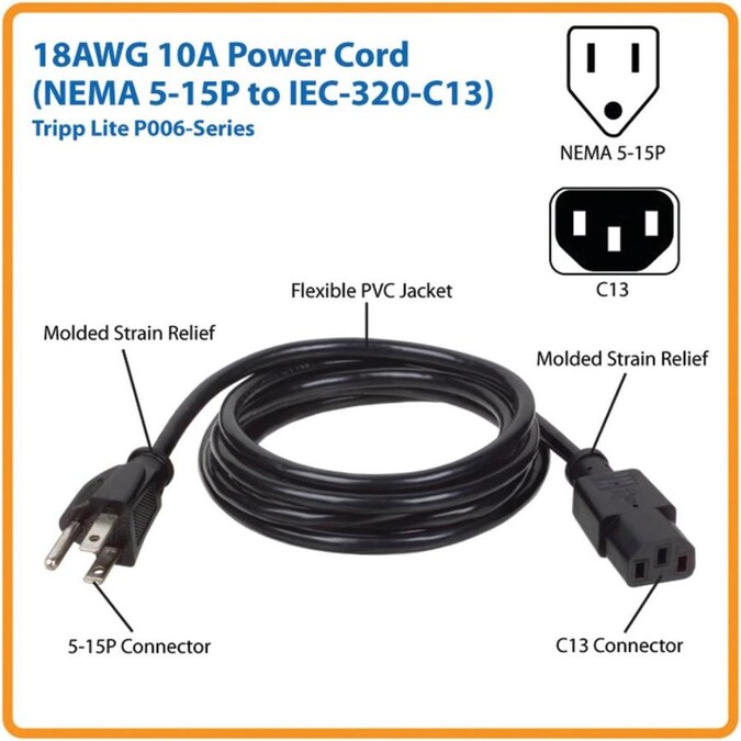 Tripp Lite 18-AWG Universal Computer Power Cord (10ft) in the Power ... Tripp Lite 18-AWG Universal Computer Power Cord (10ft) in the Power ...
