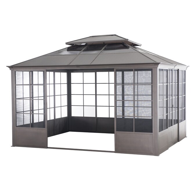 Sunjoy Brown Metal Rectangle Screened Gazebo (Exterior: 13.5-ft x 11.5 ... Sunjoy Brown Metal Rectangle Screened Gazebo (Exterior: 13.5-ft x 11.5 ...