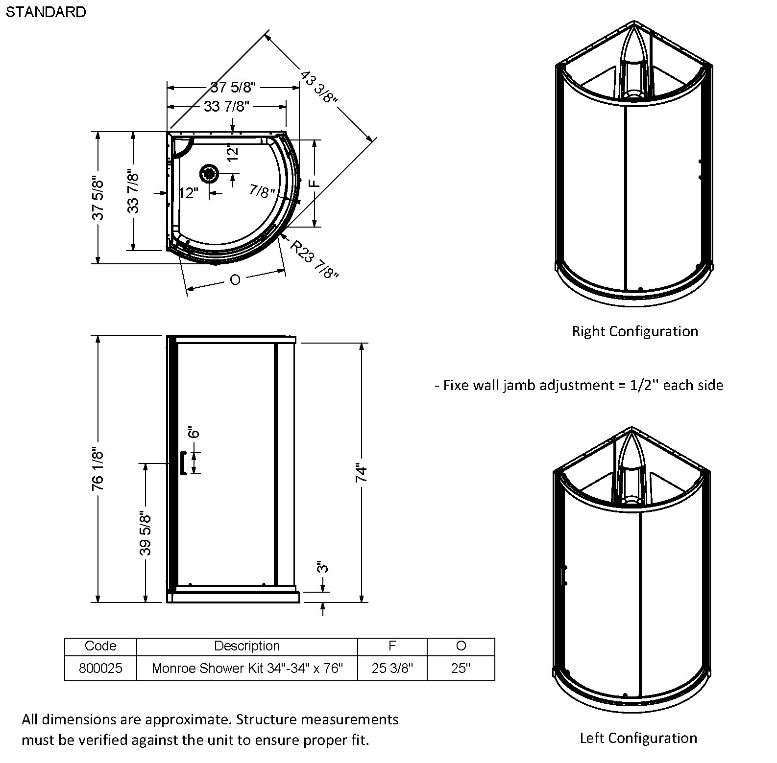 Mansfield Monroe White 38 In X 38 In X 76 In Base Wall Door Curved