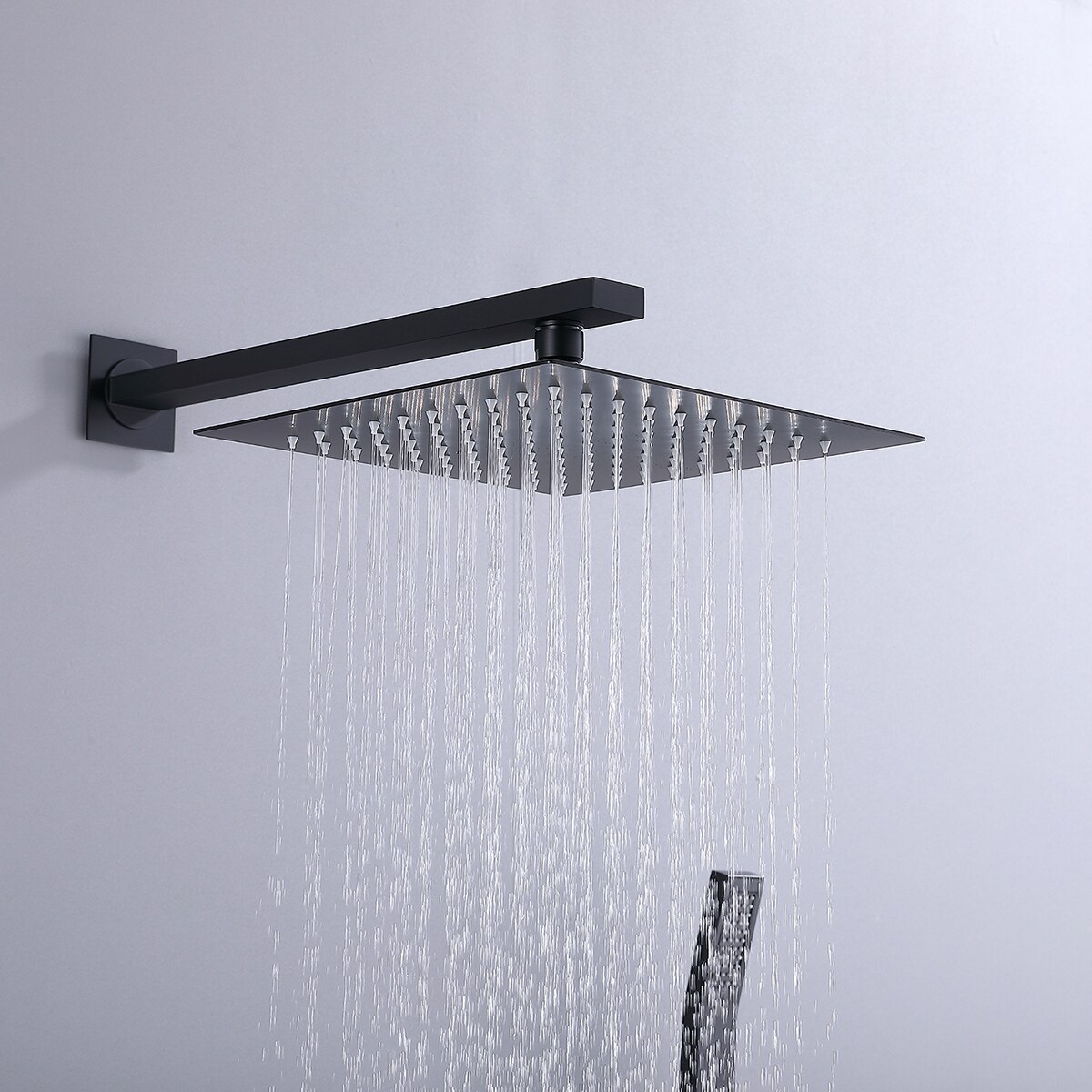 Wellfor Concealed Valve Showers System Matte Black Dual Head Waterfall