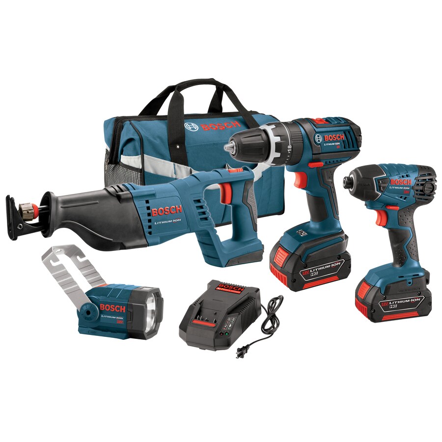Bosch 4-Tool Power Tool Combo Kit (2-Batteries Included and Charger ...