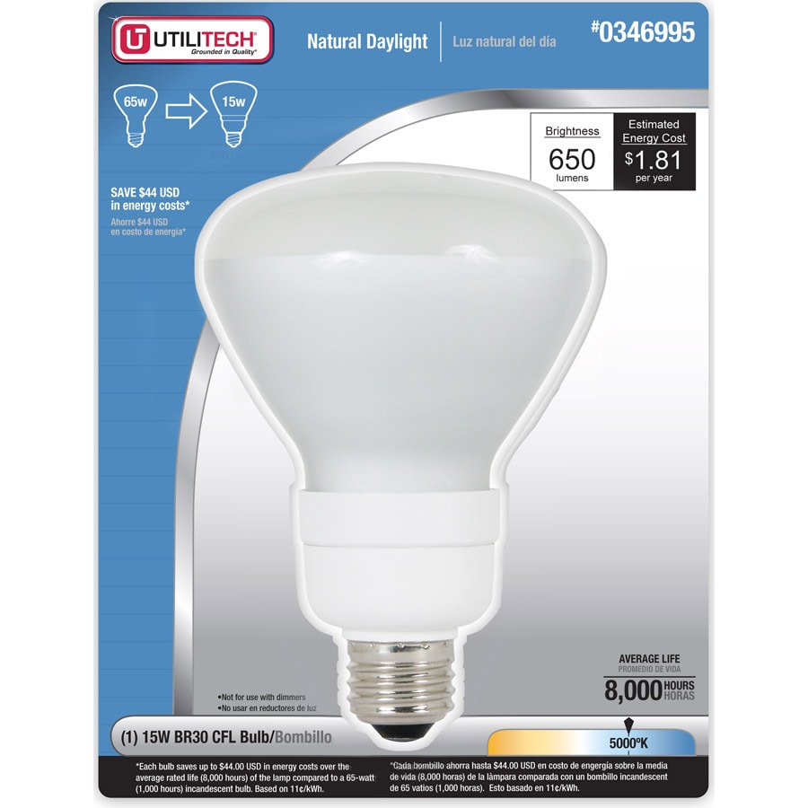 Utilitech 15-Watt (65W) BR30 Medium Base Daylight (5000K) CFL Bulb at ...