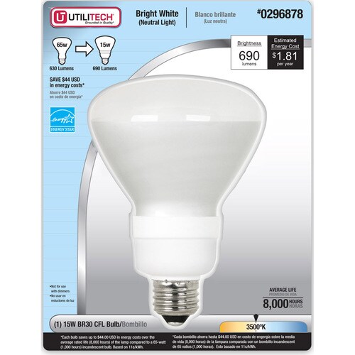 Utilitech 15-Watt (65W) BR30 Medium Base Bright White (3500K) CFL Bulb ...