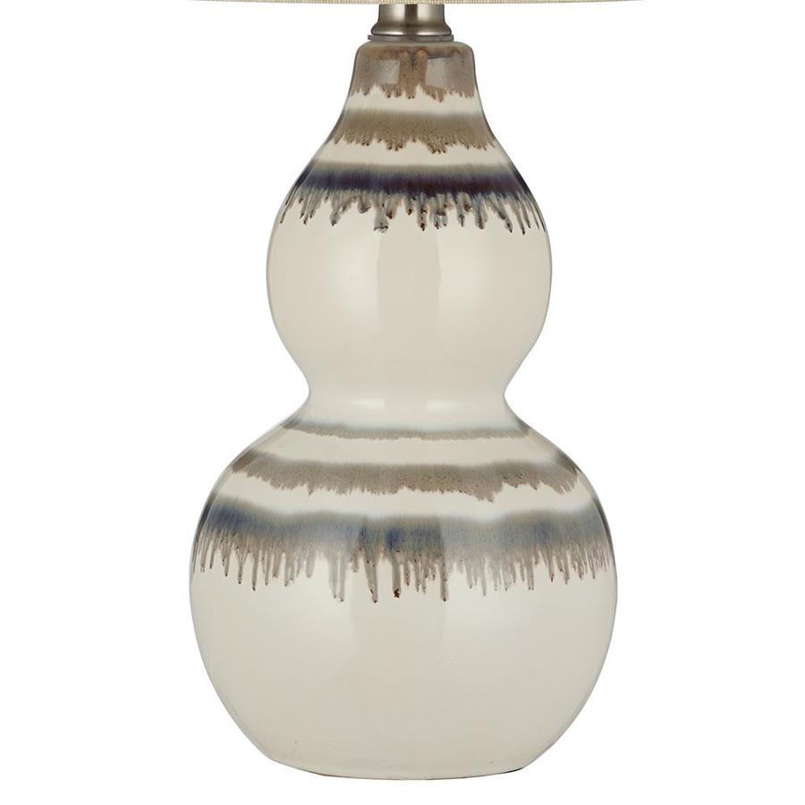 allen + roth 18-in Reactive Glaze White Tan Gray Table Lamp with Linen ...