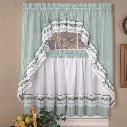 Arley 60" x 20" Green Ivy Tier Curtain in the Window Shades department ...