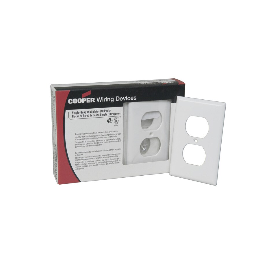Eaton 1 -Gang Standard Size White Plastic Indoor Duplex Wall Plate 10 ...