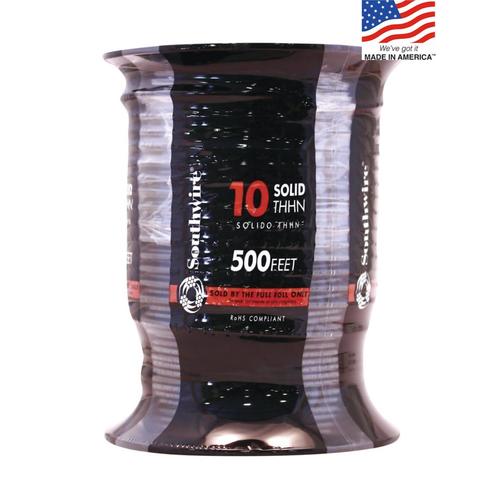 Southwire 500-ft 10-AWG Solid Black Copper THHN Wire (By-the-Roll) in ...