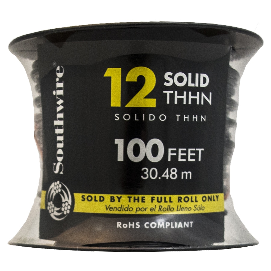 Southwire 100-ft 12-AWG Solid Black Copper THHN Wire (By-the-Roll) in ...
