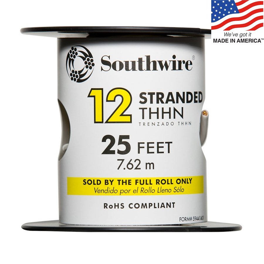 Southwire 25-ft 12-AWG Stranded White Copper THHN Wire (By-the-Roll) at ...