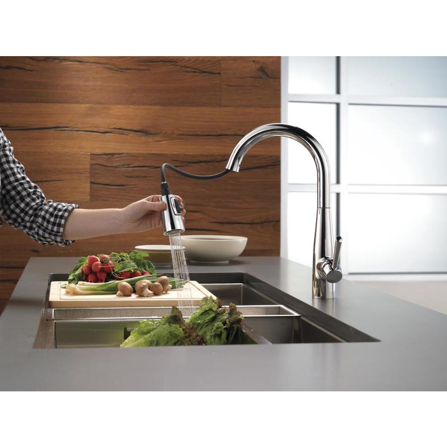 Delta Essa Chrome 1-Handle Deck-Mount Pull-Down Handle Kitchen Faucet ...
