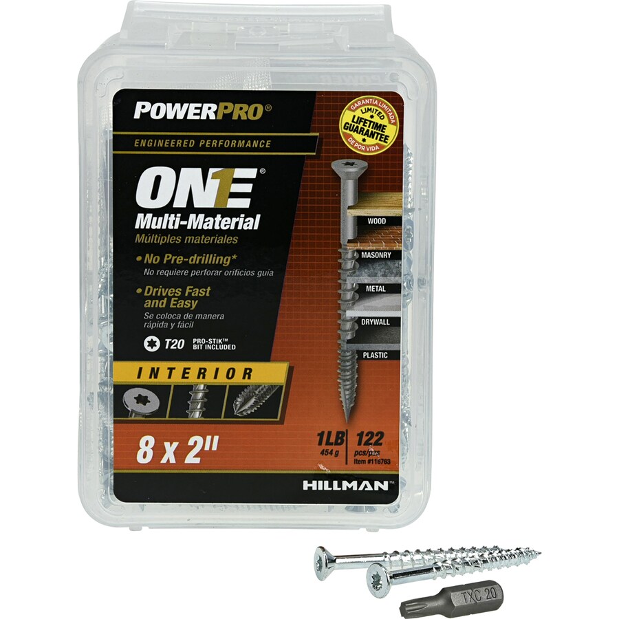 Power Pro One #8 x 2-in Silver Zinc-Plated Flat Interior Multi-Material ...