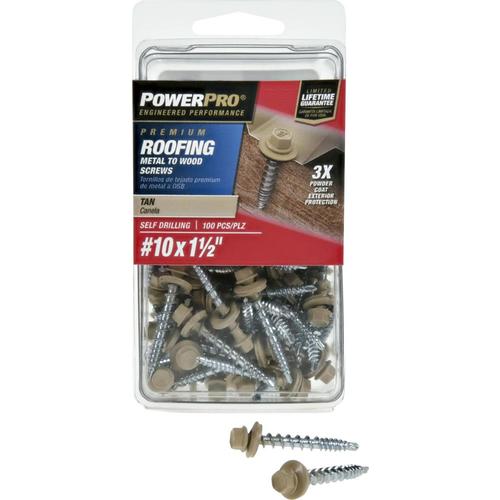Hillman #10 x 1-1/2-in Tan Powder Coating Self-Drilling Roofing Screws ...