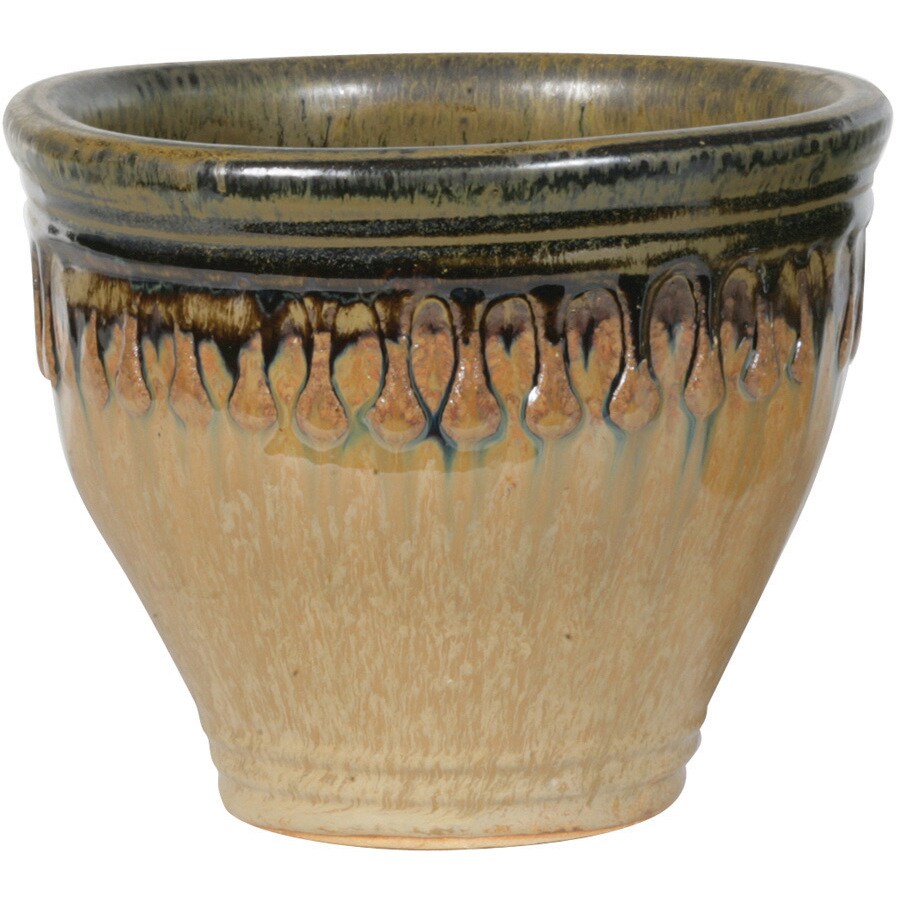 New England Pottery 7-in H x 8-in W x 8-in D Honey Gold Glazed Ceramic ...