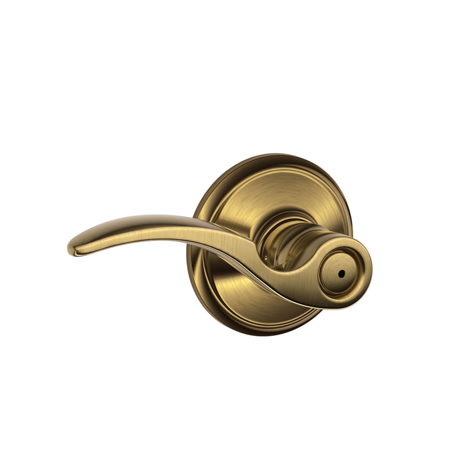 Schlage Bed and Bath St. Annes Antique Brass Push-Button Lock Residential Privacy Door Lever at ...