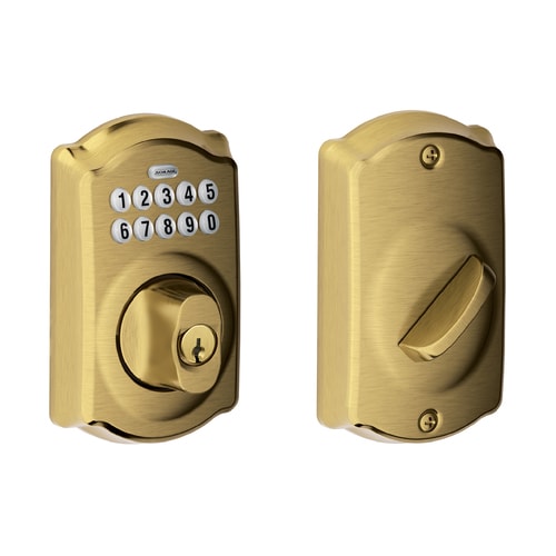 Schlage BE365 Camelot Antique Brass Single-Cylinder Deadbolt 1-Cylinder ...