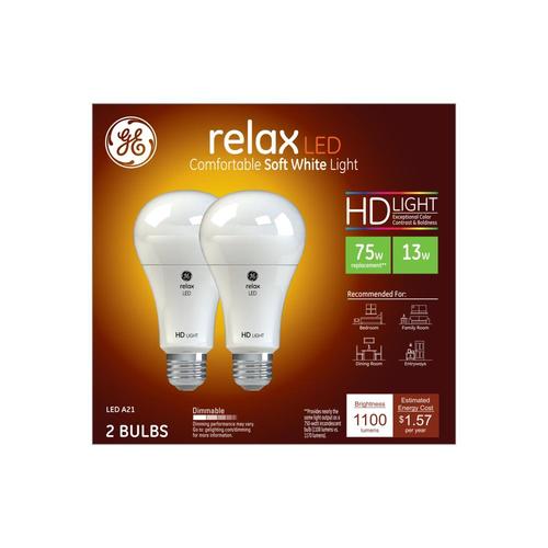 GE 75-Watt EQ A21 Soft White Dimmable LED Light Bulb (2-Pack) in the ...
