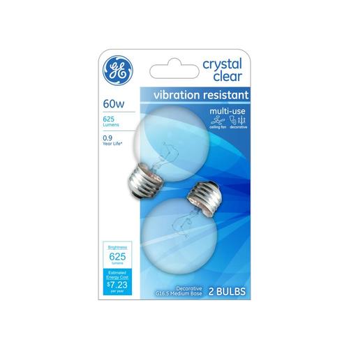 GE Classic 60-Watt Dimmable G16.5 Light Fixture Incandescent Light Bulb ...