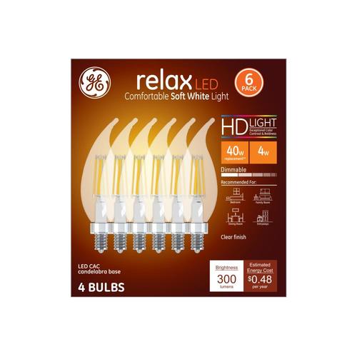 GE Relax 40-Watt EQ CAC Soft White Dimmable Candle Light Bulb (6-Pack ...