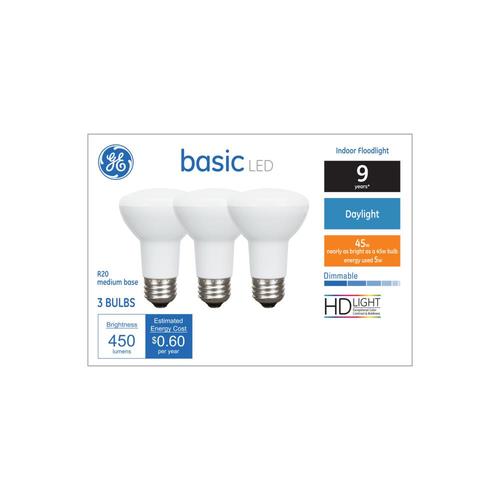 GE Basic 45-Watt EQ LED R20 Daylight Dimmable Flood Light Bulb (3-Pack ...