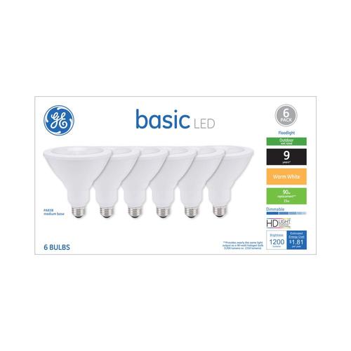 GE Basic 90-Watt EQ LED Par38 Warm White Dimmable Flood Light Bulb (6 ...