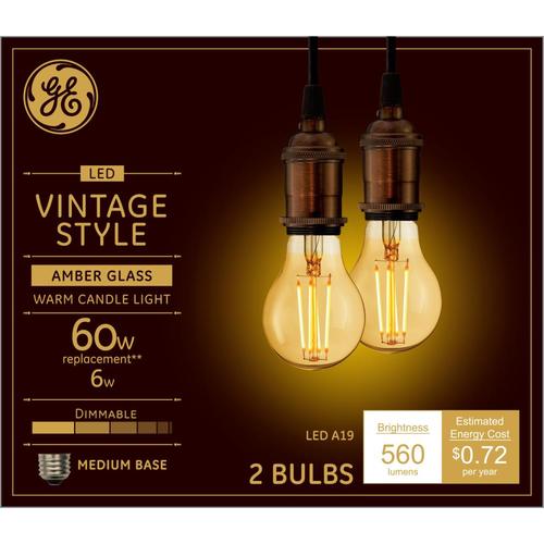 GE 60-Watt EQ A19 Amber Dimmable Edison Light Bulb (2-Pack) in the ...