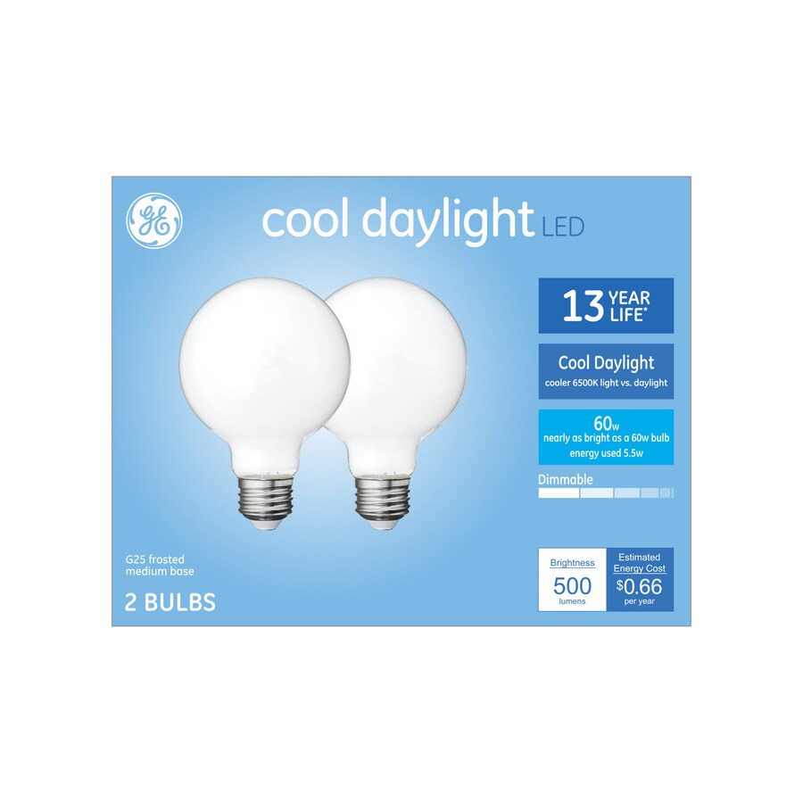 GE Cool Daylight 60-Watt EQ G25 Cool Daylight Dimmable Globe Light Bulb ...