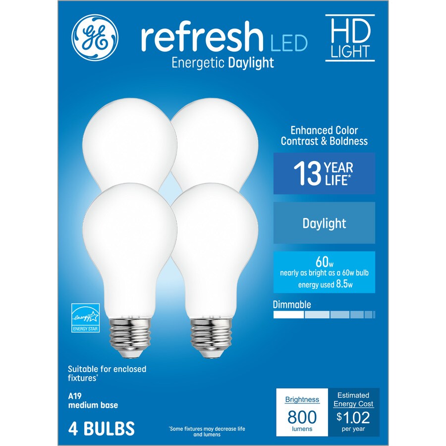 GE Refresh 60-Watt EQ A19 Daylight Dimmable LED Light Bulb (4-Pack) in ...