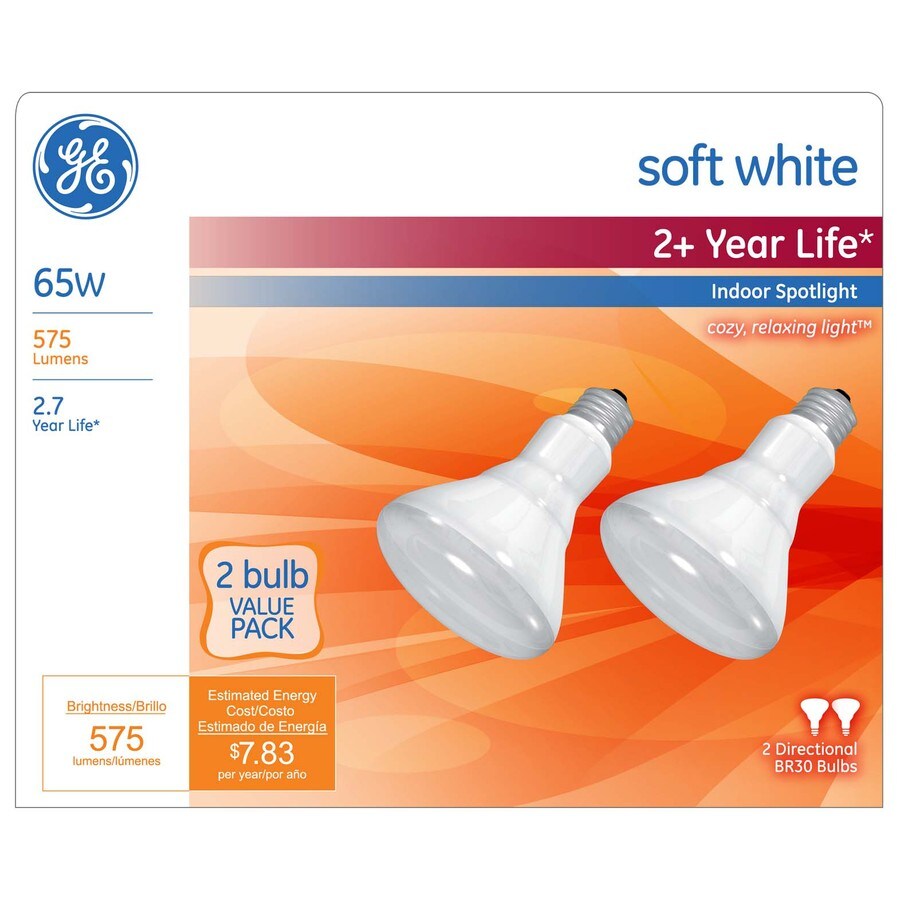 GE 65-Watt Dimmable BR30 Spot Incandescent Light Bulb (2-Pack) in the ...