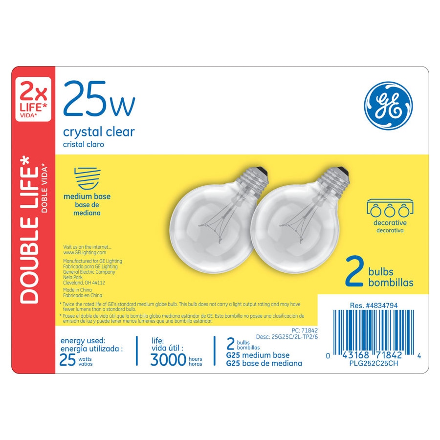 GE GE 25W G25 LNG LFE CLR GLOBE 3-CT at Lowes.com