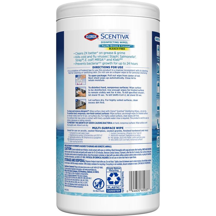Clorox Scentiva Wipes, Bleach Free Cleaning Wipes - Pacific Breeze and ...