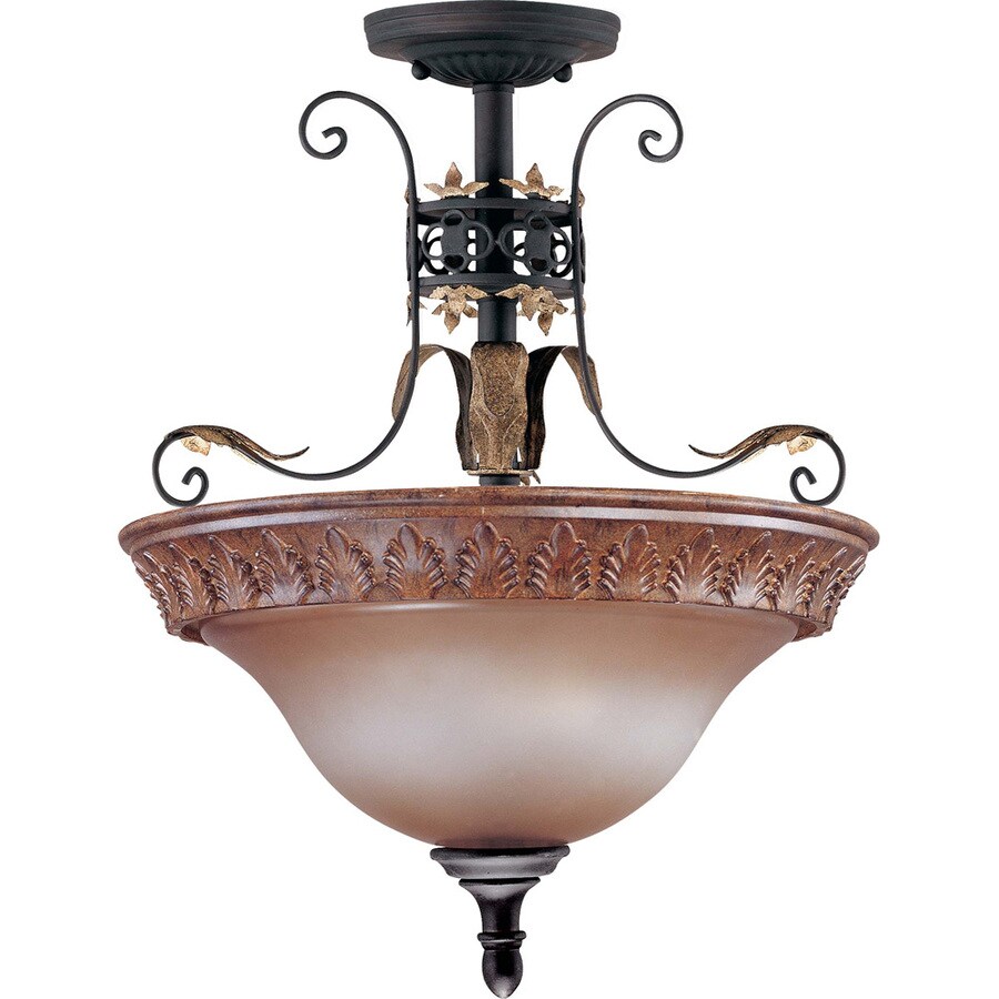 15-in Gilded Cage Tea-Stained Glass Semi-Flush Mount Light at Lowes.com