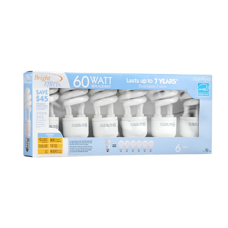 Bright Effects 6-Pack 60-Watt Equivalent CFL Light Bulbs at Lowes.com