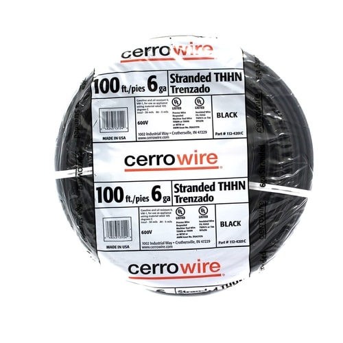 Cerro Wire 100-ft 6-AWG Stranded Black THHN Wire (By-the-Roll) at Lowes.com