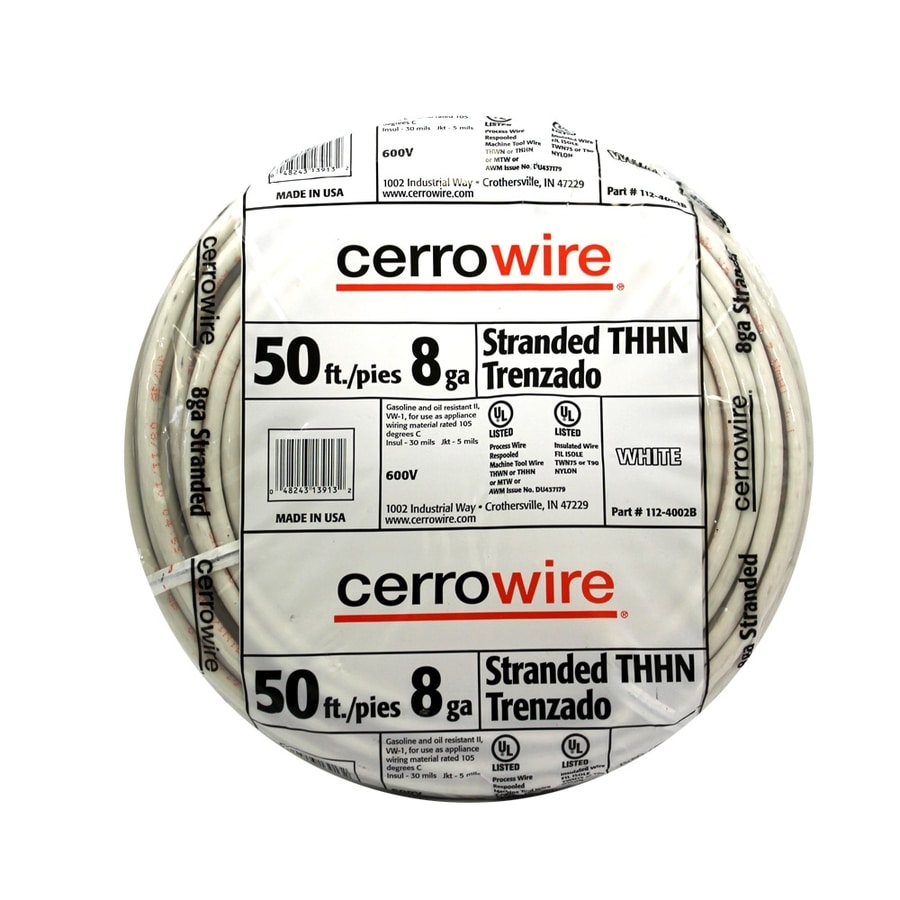 Cerro Wire 50-ft 8 AWG Stranded White THHN Wire at Lowes.com