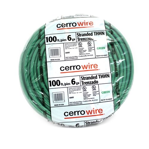 Cerro Wire 100-ft 6 AWG Stranded Green THHN Wire at Lowes.com