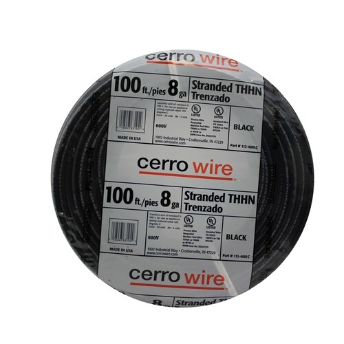 Cerro Wire 100-ft 8-AWG Stranded Black THHN Wire (By-the-Roll) at Lowes.com