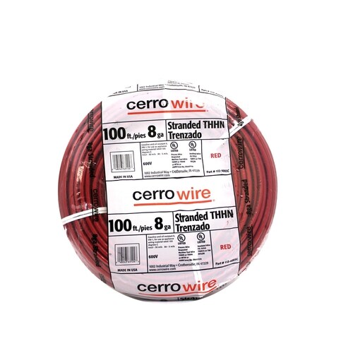 Cerro Wire 100-ft 8-AWG Stranded Red THHN Wire (By-the-Roll) at Lowes.com