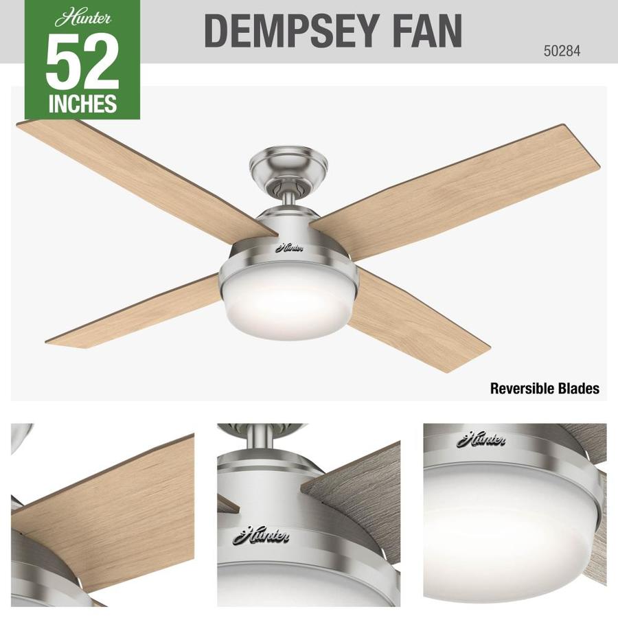 Hunter Dempsey LED 52-in Brushed Nickel LED Indoor Ceiling Fan with ...
