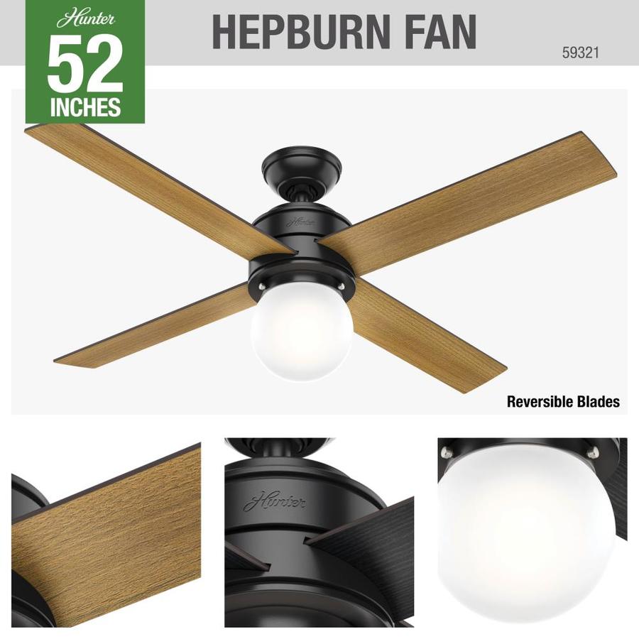 Hunter Hepburn 52-in Matte Black LED Indoor Residential Ceiling Fan ...