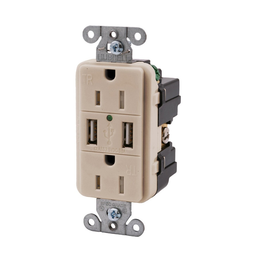 Hubbell Light Almond 15-Amp Decorator USB Outlet Residential/Commercial ...