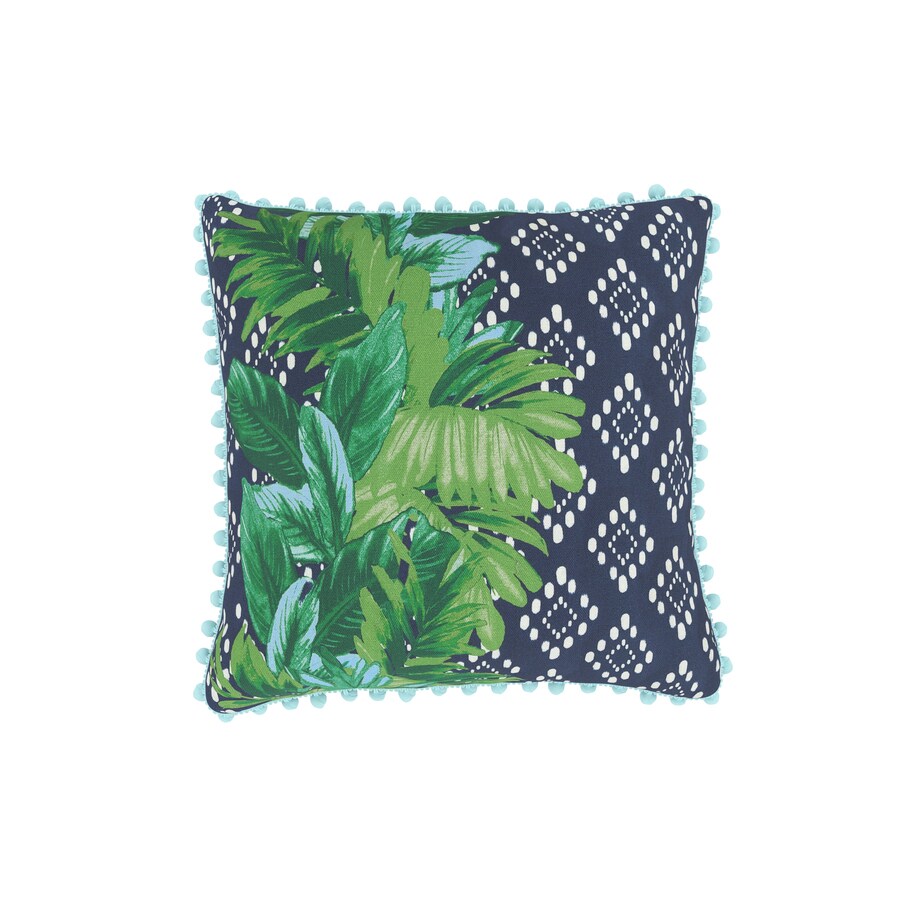 allen + roth Floral Navy, Green, and White Square Throw Pillow in the ...