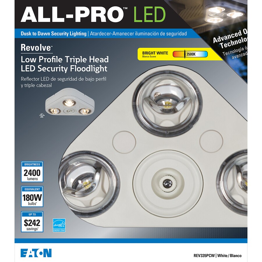 All-Pro Revolve 3-Head 31.6-Watt White LED Dusk-To-Dawn Flood Light in ...