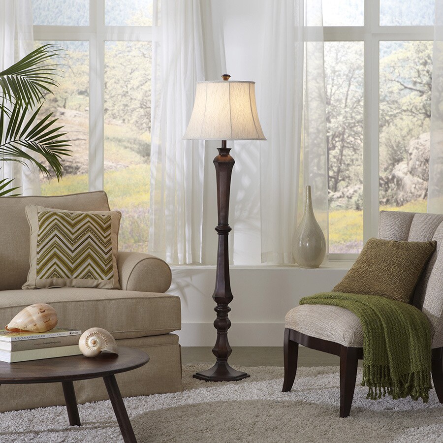 allen + roth 61.5-in 3-Way Wood Indoor Floor Lamp with Fabric Shade in ...