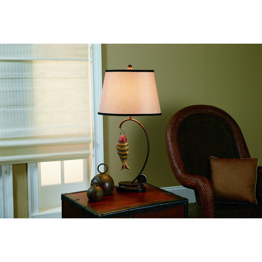 Litex 31.5-in 3-Way Switch Brown Indoor Table Lamp with Fabric Shade in ...