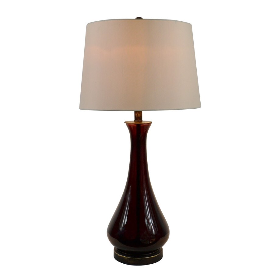 allen + roth 30-in Burgundy Glass/Bronze Base Indoor Table Lamp with ...